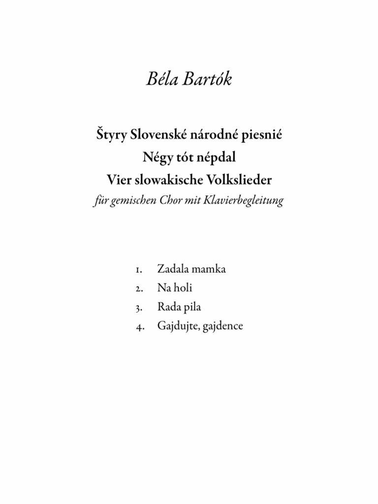 Cahier Quatre Slovaques Bartok | PDF