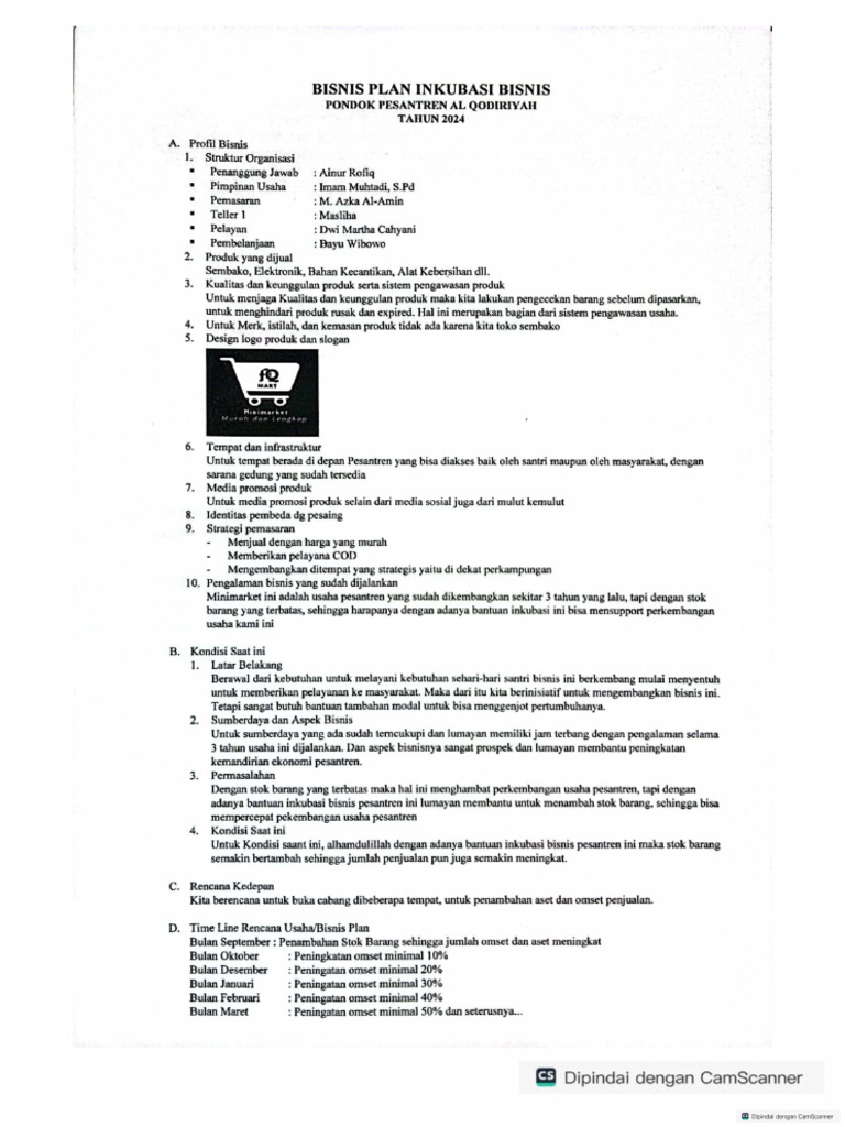 AQ-Bisnis Plan Inkubasi Bisnis | PDF