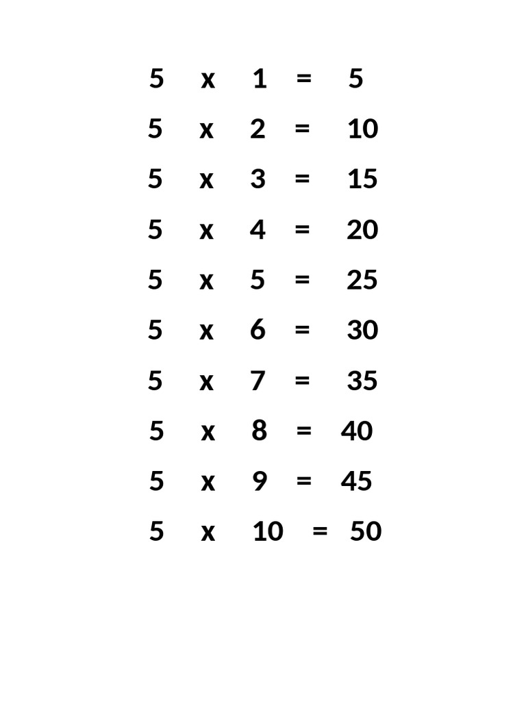 Multiplication Table for 5 | PDF