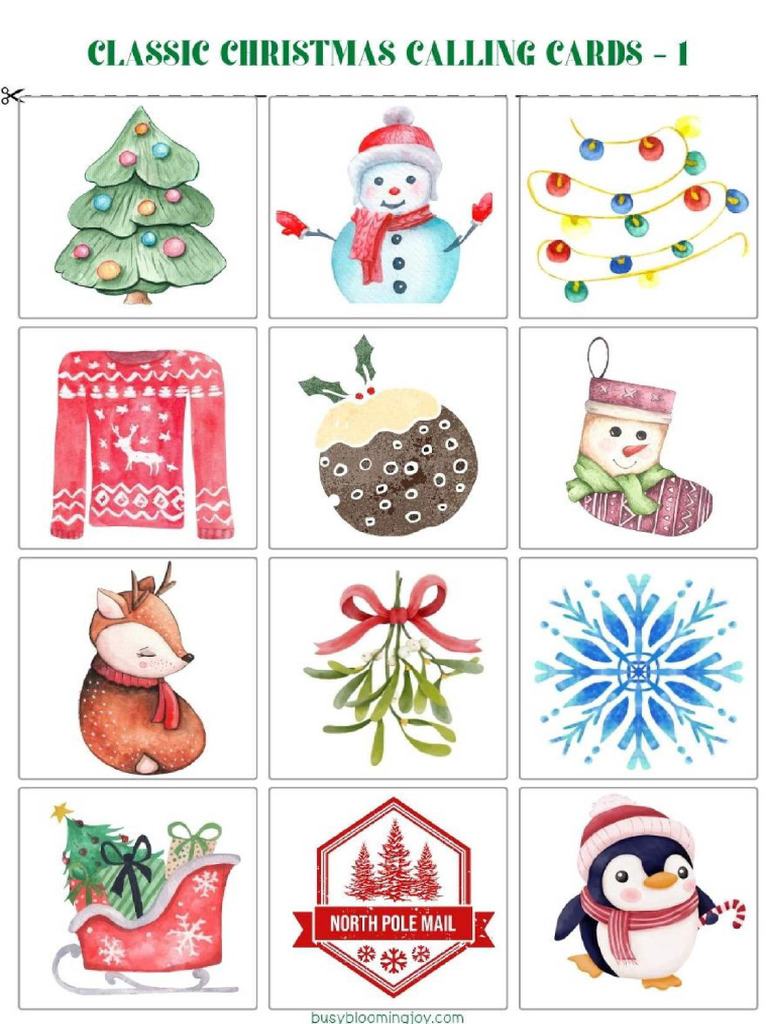 Classic Christmas Bingo Calling Cards 1st 15 Bingo Cards | PDF