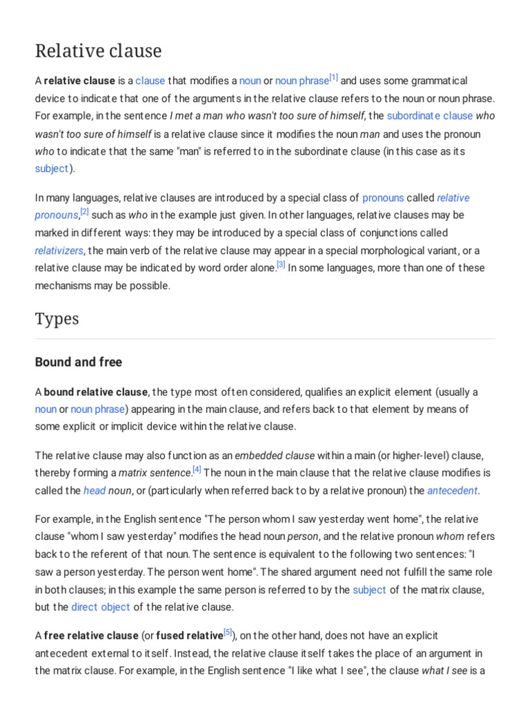Relative Clause - Wikipedia | PDF | Clause | English Language
