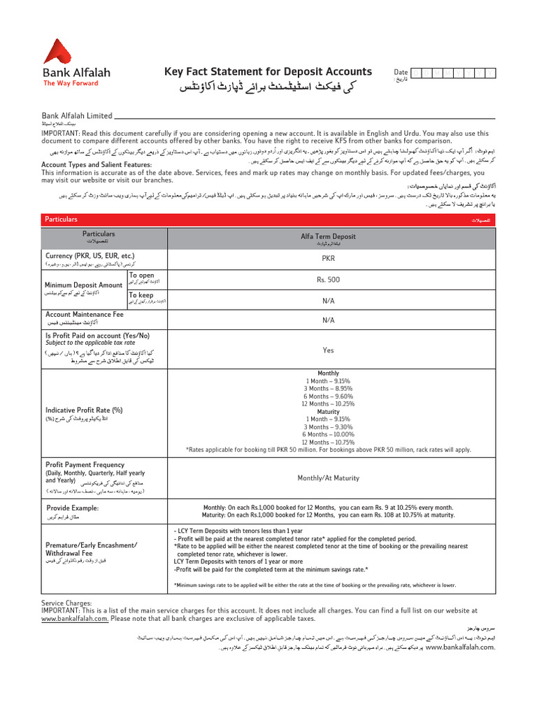 01 Key Fact Statement For Deposit Accounts 31122 | PDF | Cheque | Banks