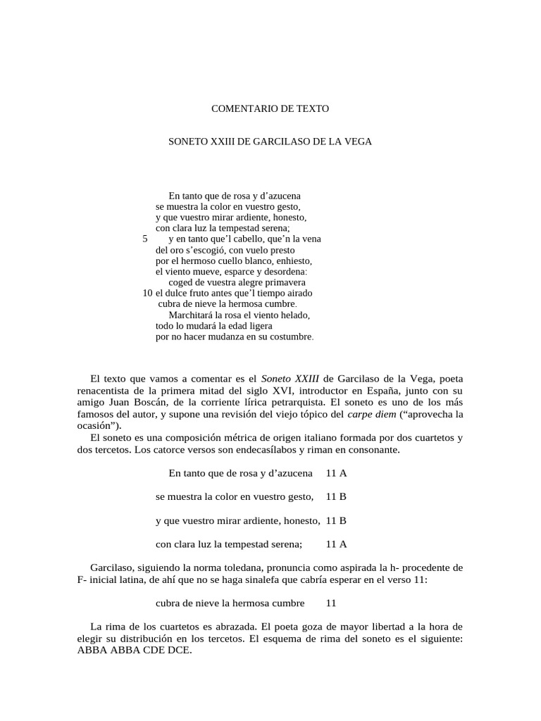 Garcilaso, 'En Tanto Que de Rosa' | PDF | Sonetos | Metro (poesía)