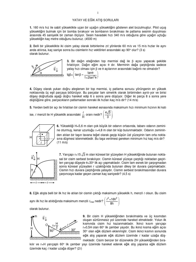 1.3.-Hareket-soruları-yatay-ve-eğik-atış | PDF
