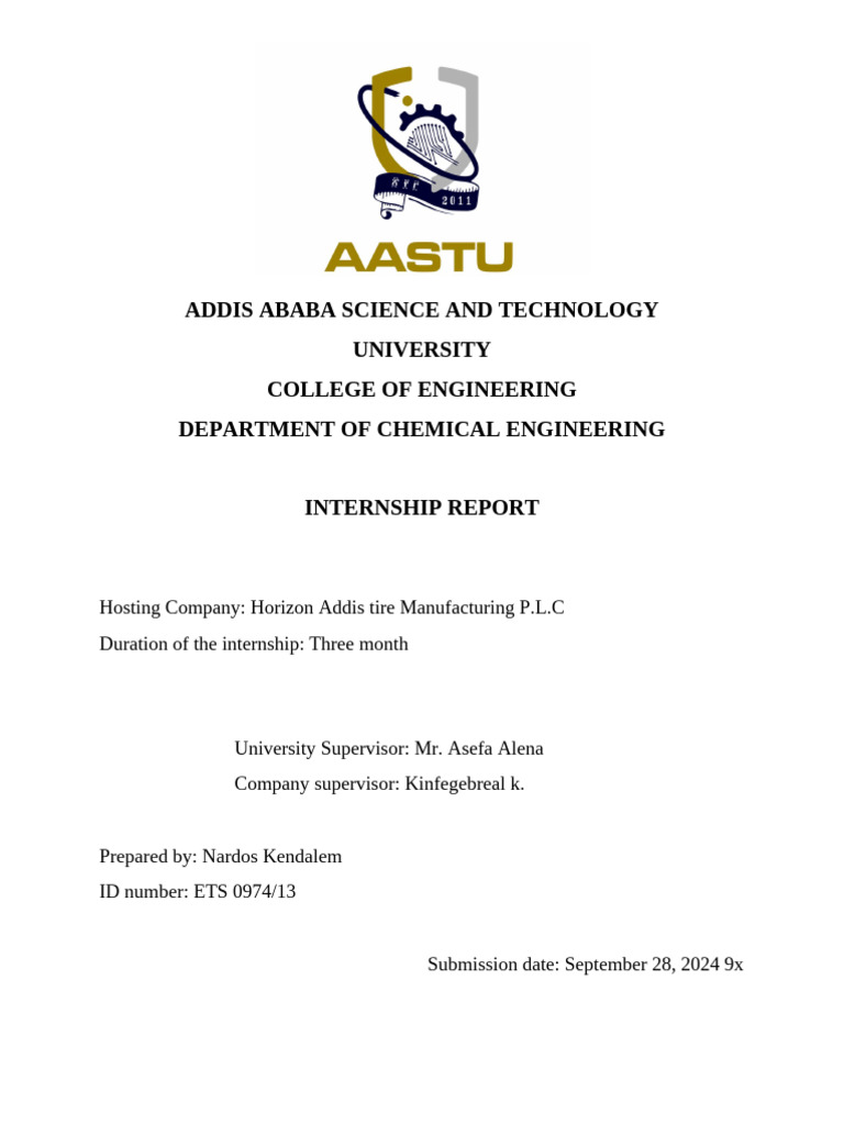 Nardos Internship Report | PDF | Tire | Natural Rubber