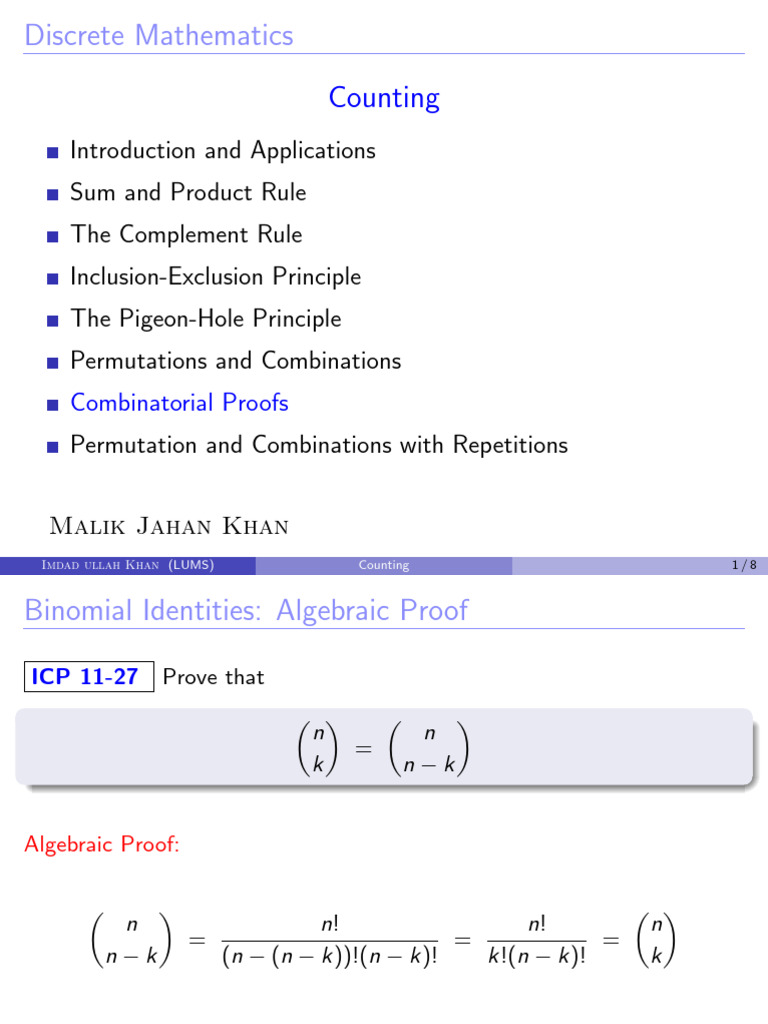 CS210 Slides 11 07 Counting Combinational Proofs | PDF | Mathematical Proof | Combinatorics