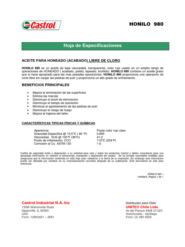 PDS_Honilo 980 | PDF | Materiales | Química