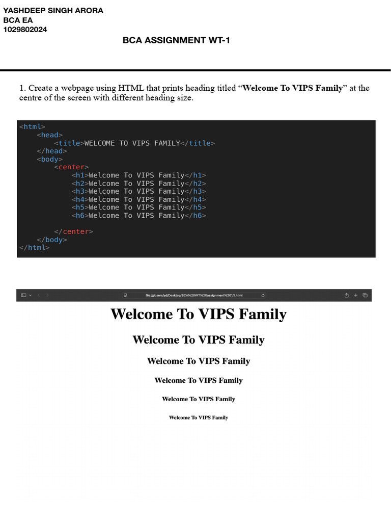 Bca Wt Assignment-1 | PDF | Html | World Wide Web