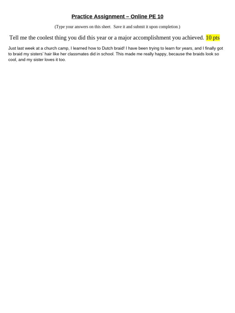 Copy of Sarah Tracy (Student) - Practice Assignment – Online PE 10 on 2024-06-24 12-53-19 | PDF