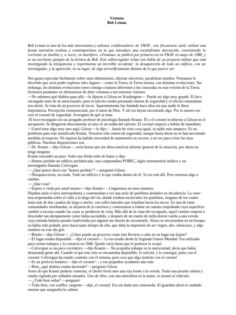 "Ventana: Relato de Telequinesia y Misterio" | PDF