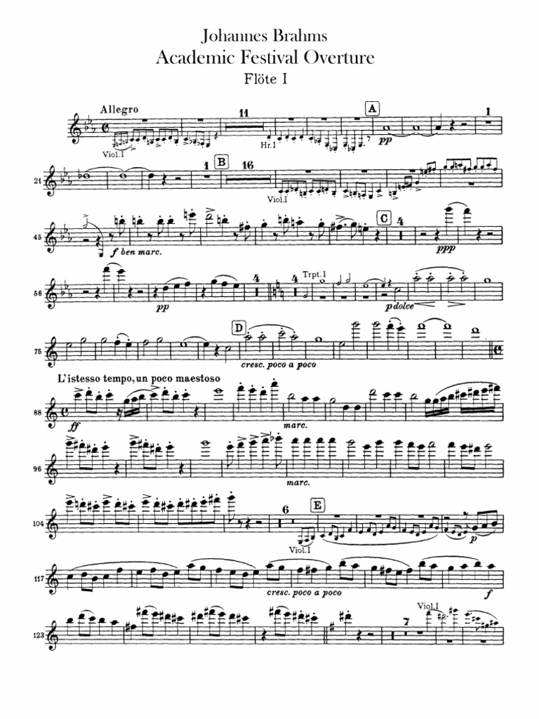 01 Brahms - Academic Festival Overture - Flutes | PDF