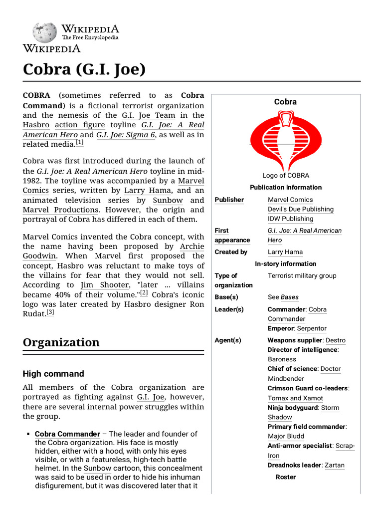 Cobra Organization Overview | PDF | Hasbro Products | Playscale Figures