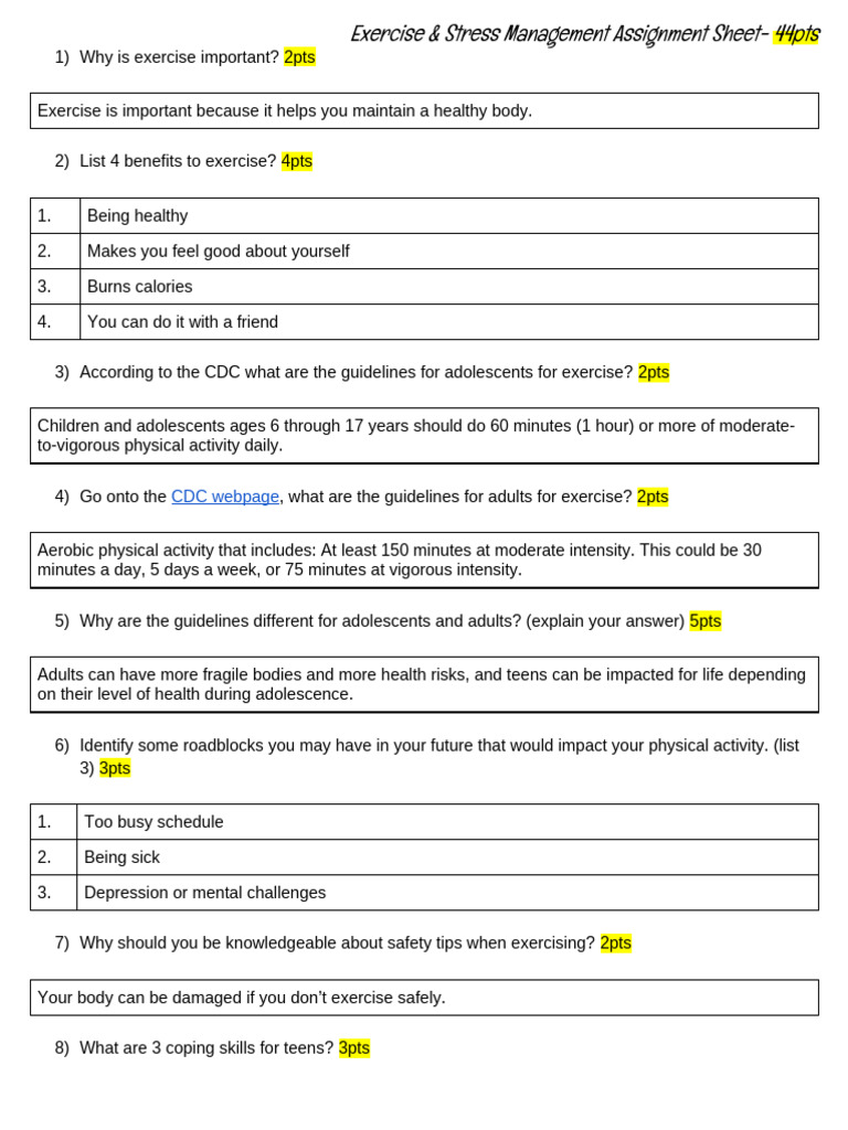 Sarah Tracy (Student) - Fitness Unit - Exercise & Stress Management ...
