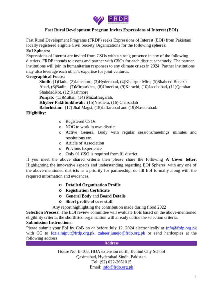 FRDP-Partnership-EoI-Template-2024 | PDF