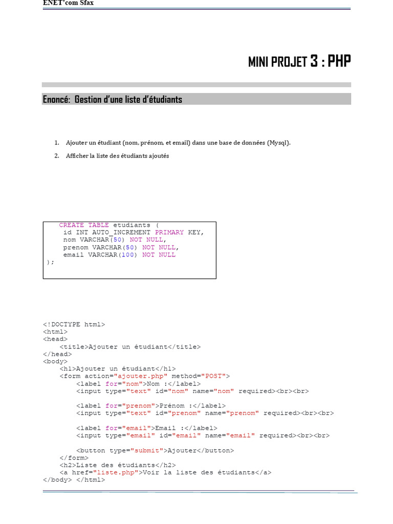 Mini Projet PHP en Classe | PDF | PHP | Programmation informatique