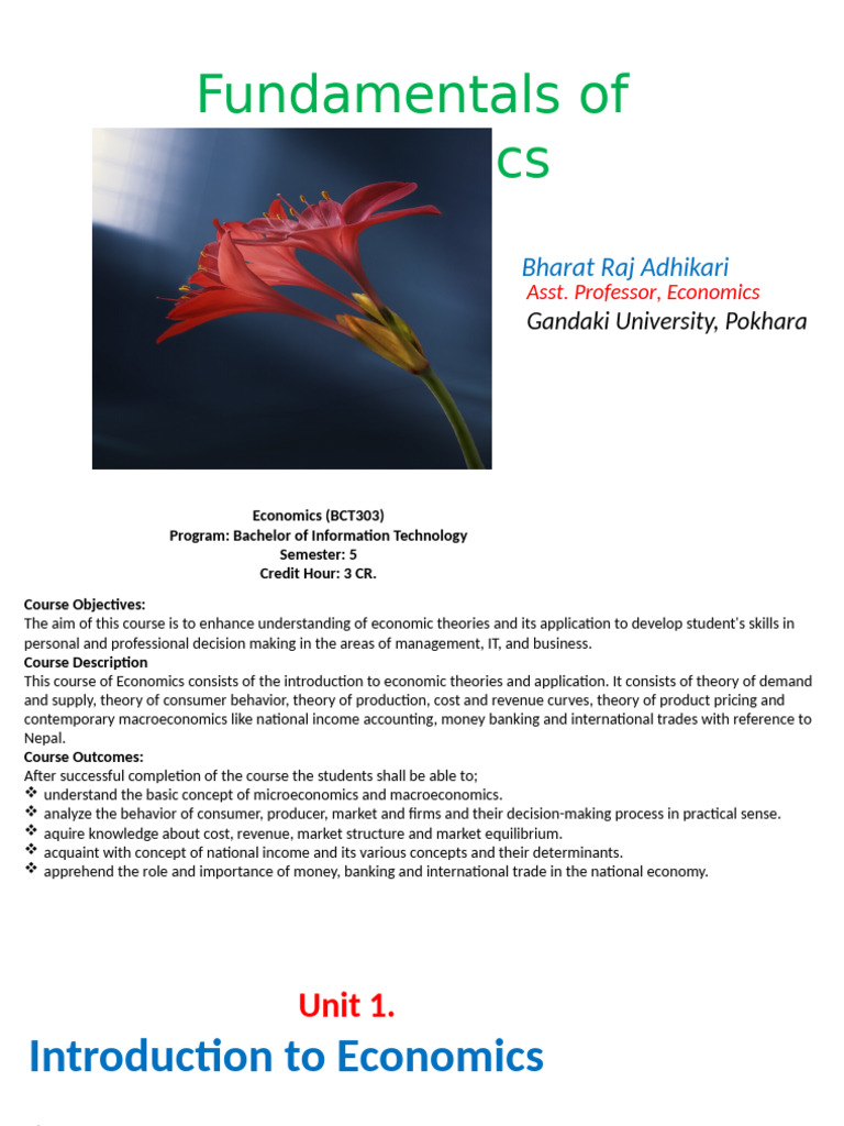 Unit 1, Fundamental of Economics | PDF | Microeconomics | Macroeconomics