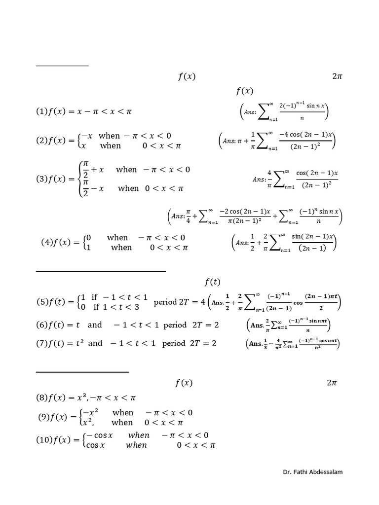 (3) Fourier Series Exercise | PDF | Fourier Series | Function (Mathematics)