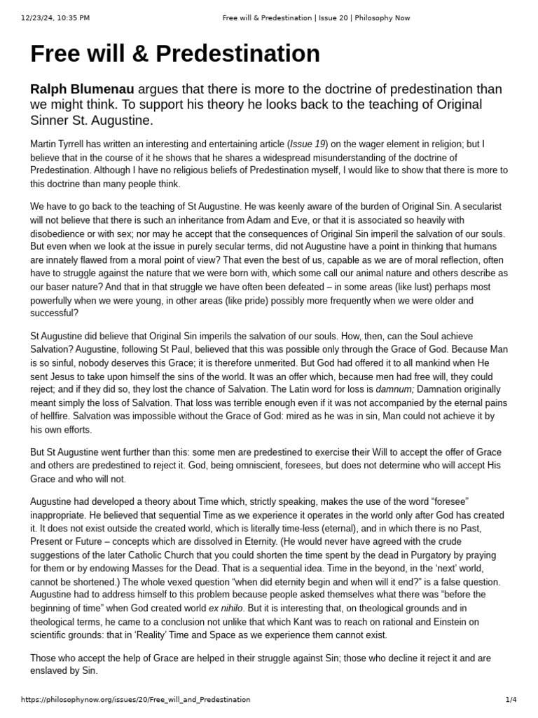 Augustine's Predestination Theory | PDF | Predestination | Grace In ...