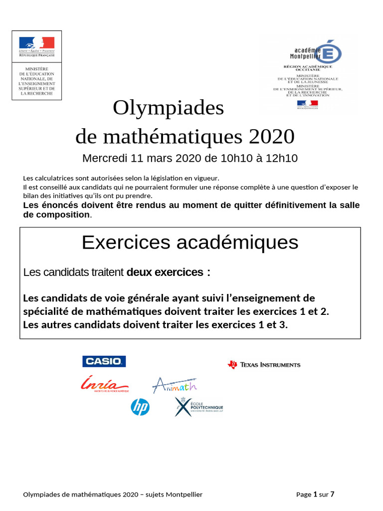 Sujet académique (1) | PDF | Entier naturel | Nombre