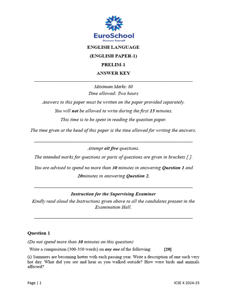 English Language (English Paper-1) Prelim-1 Answer Key | PDF | Battle Of Chancellorsville ...
