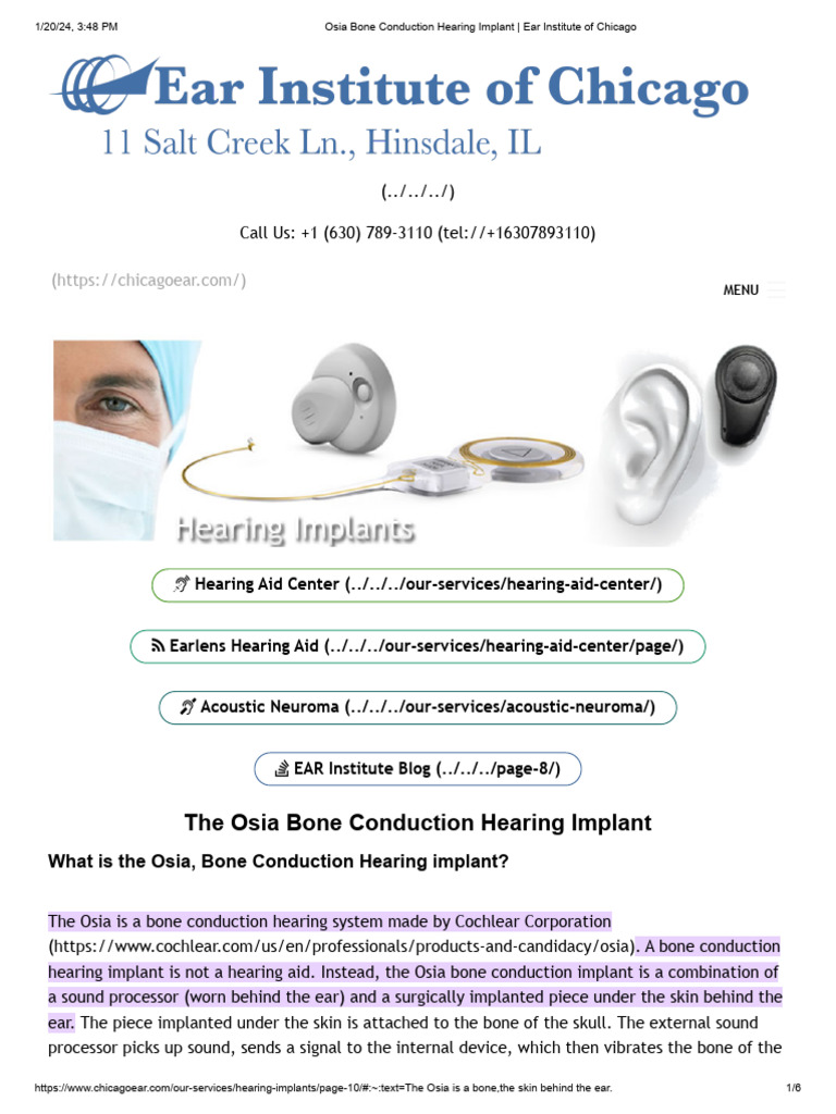Osia Bone Conduction Hearing Implant - Ear Institute of Chicago | PDF ...