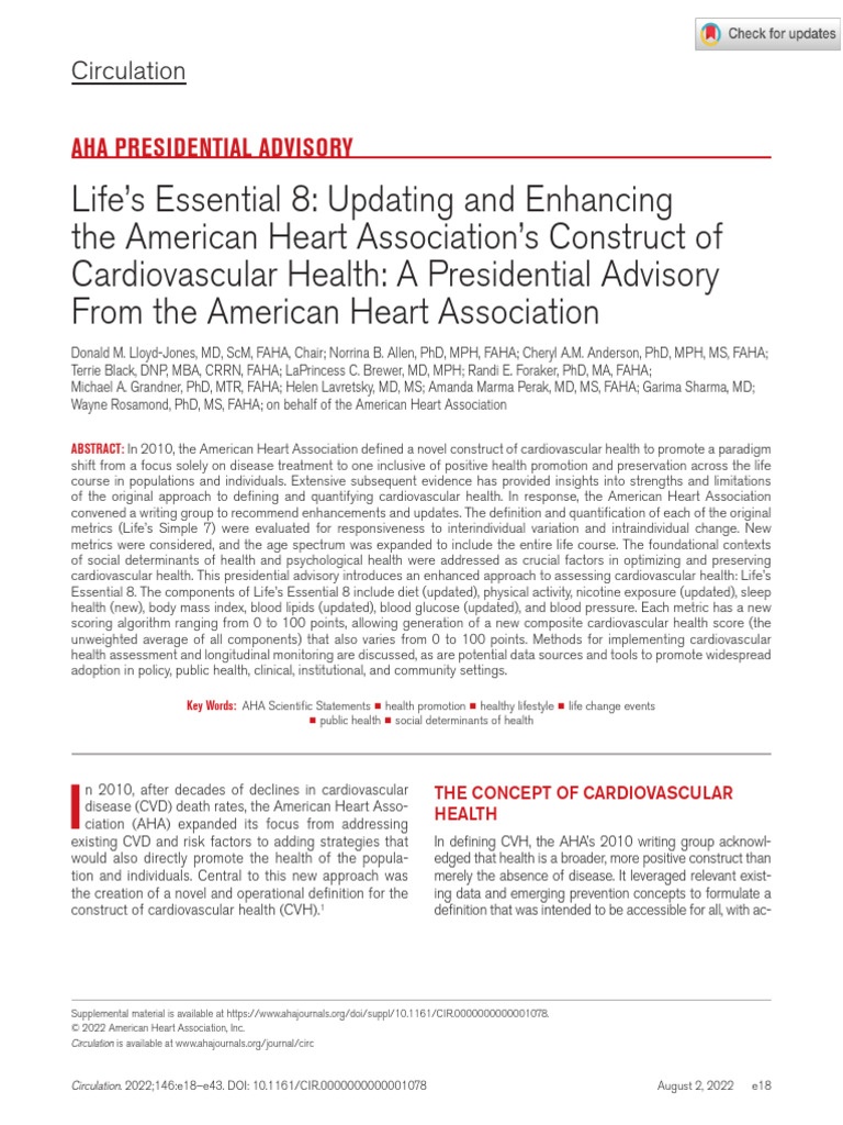 Life's Essential 8 for Cardiovascular Health | PDF | Cardiovascular ...