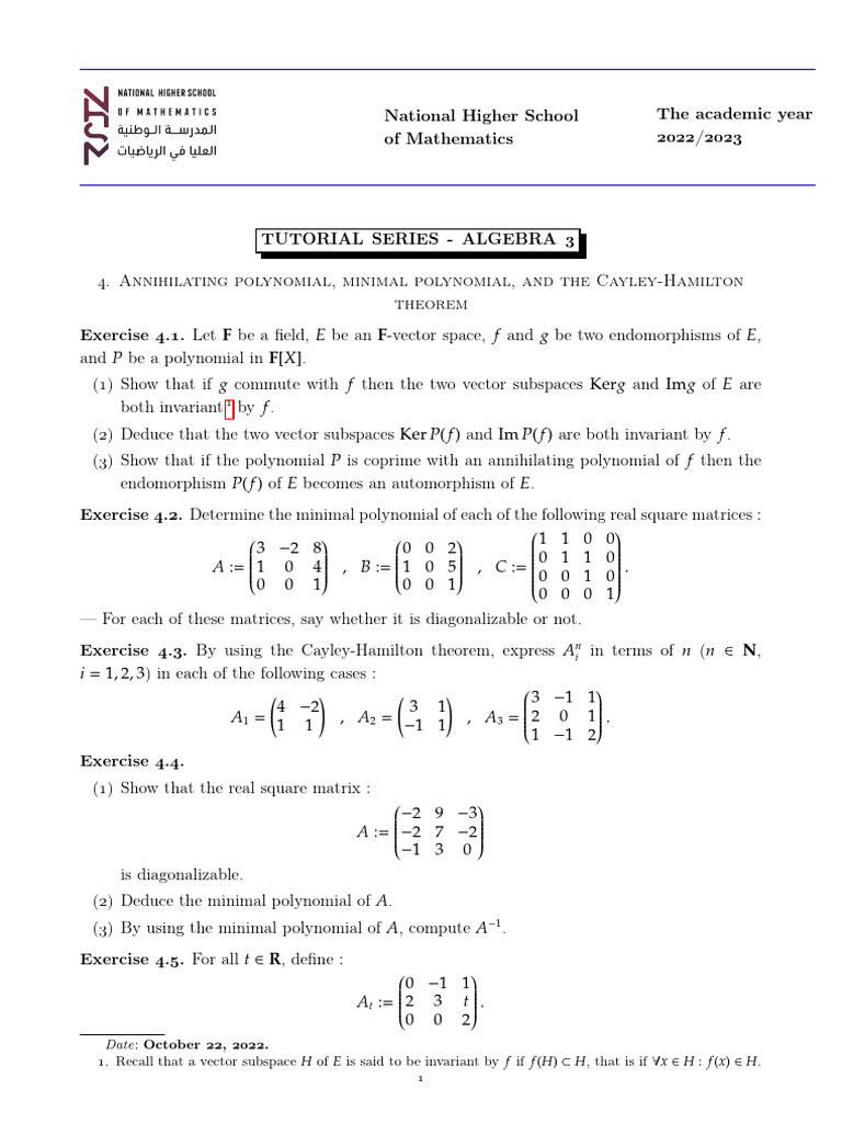 Characteristic and Annihilating Polynomials | PDF | Matrix (Mathematics ...