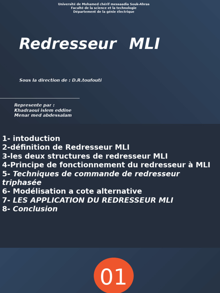 Redresseur MLI: Sous La Direction De: D.R.toufouti | PDF | Onduleur | Redresseur