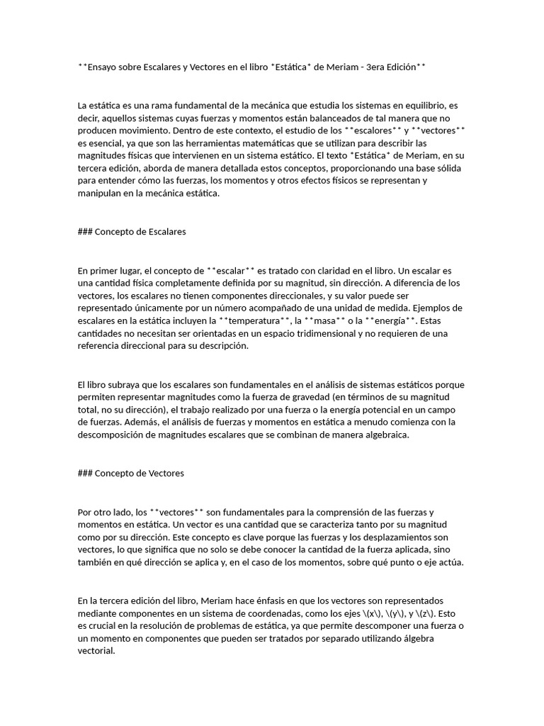 Escalares y Vectores en Estática Meriam | PDF | Vector Euclidiano | Fuerza