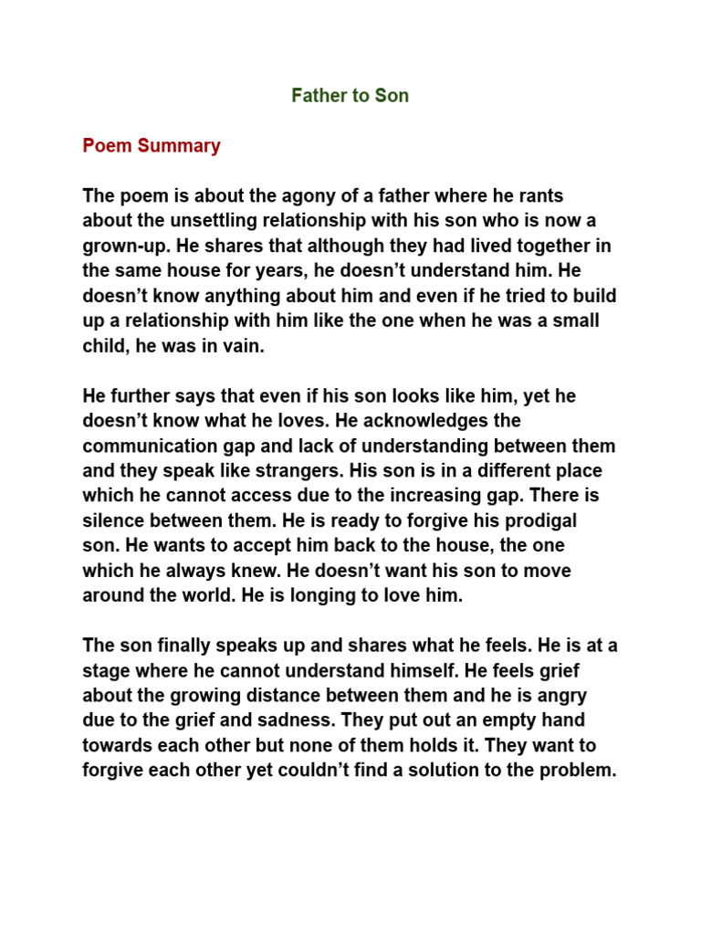 Father to Son Summary | PDF
