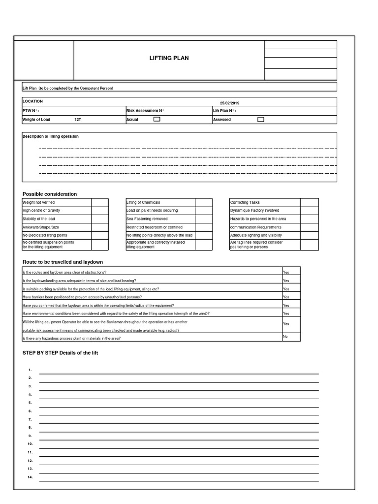 Lifting Plan | PDF | Crane (Machine) | Risk Assessment