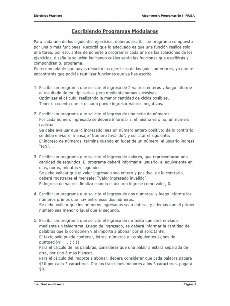 Ejercicios de Programación Modular FIUBA | PDF | Entero | Ciencias de la Computación
