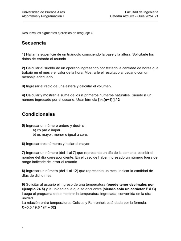 GuiaEjerciciosBasicosC | PDF | Ascensor | Algoritmos