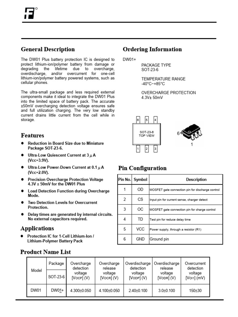 DW01plus | PDF | Lithium Ion Battery | Battery Charger