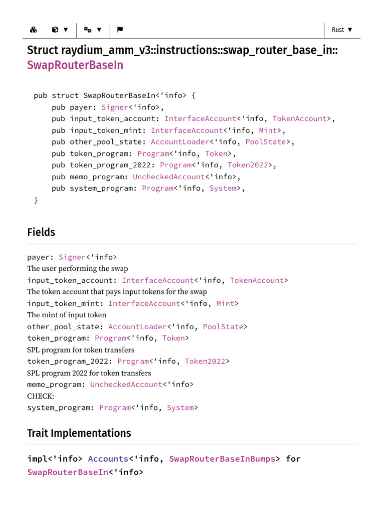 SwapRouterBaseIn in raydium_amm_v3__instructions__swap_router_base_in - Rust | PDF | Computer ...