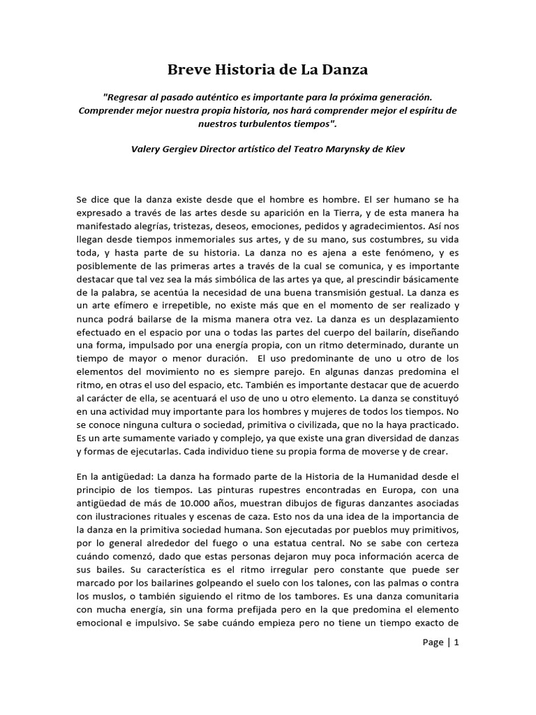 Historia y Evolución de la Danza | PDF | Bailes | Músculo