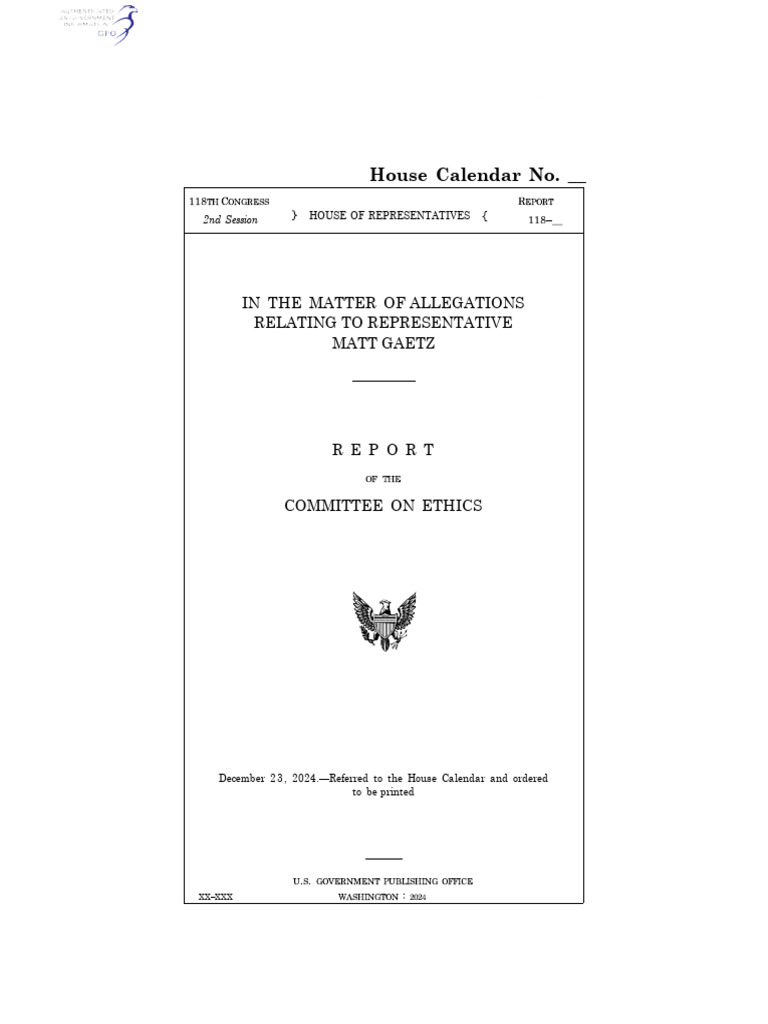 Matt Gaetz House Ethics Report | PDF | Title 18 Of The United States ...