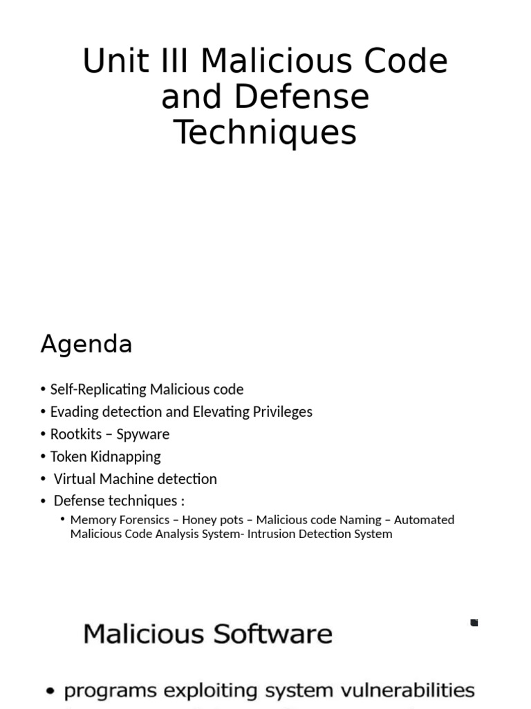 Unit III Malicious Code and Defense Techniques | PDF | Computer Virus ...