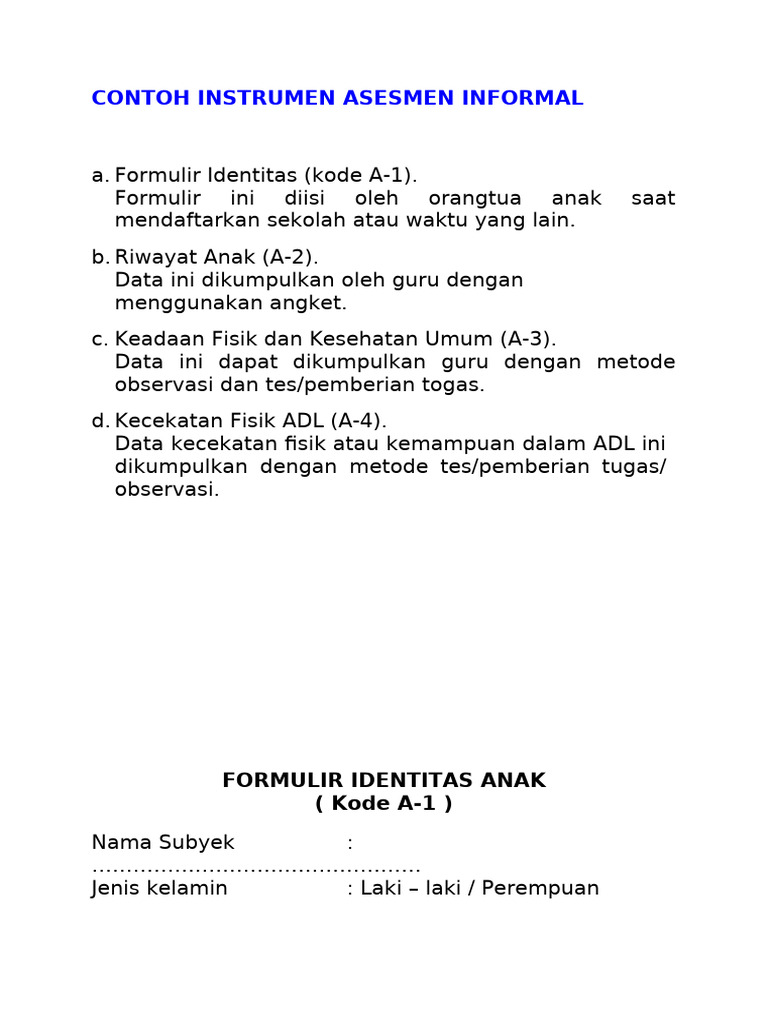 Contoh Instrumen Asesmen Informal | PDF