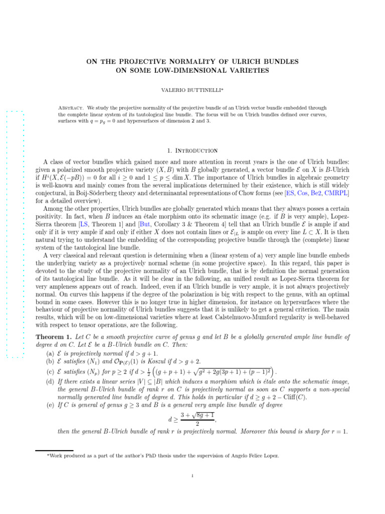 On The Projective Normality of Ulrich Bundles On Some Low-Dimensional Varieties | PDF ...