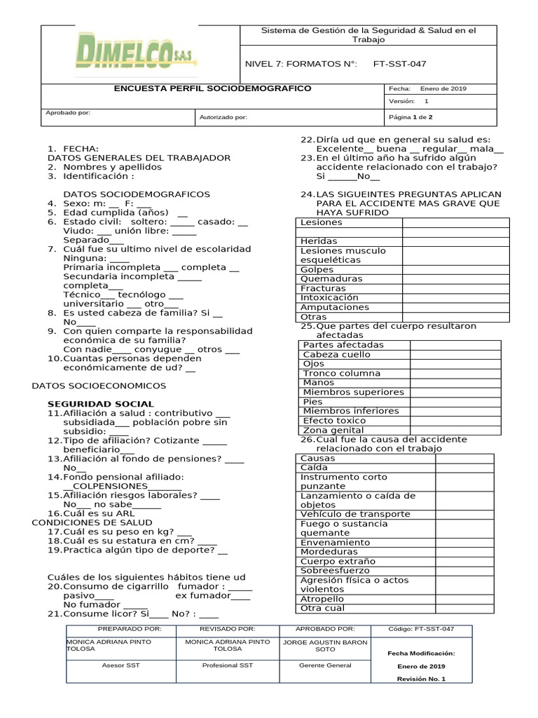 1 FT SST 047 Encuesta Perfil Sociodemografico | PDF
