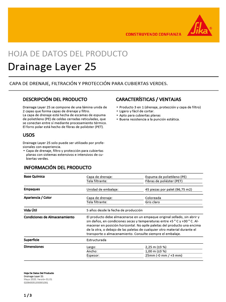 Capa de Drenaje Drainage Layer 25 | PDF | Materiales