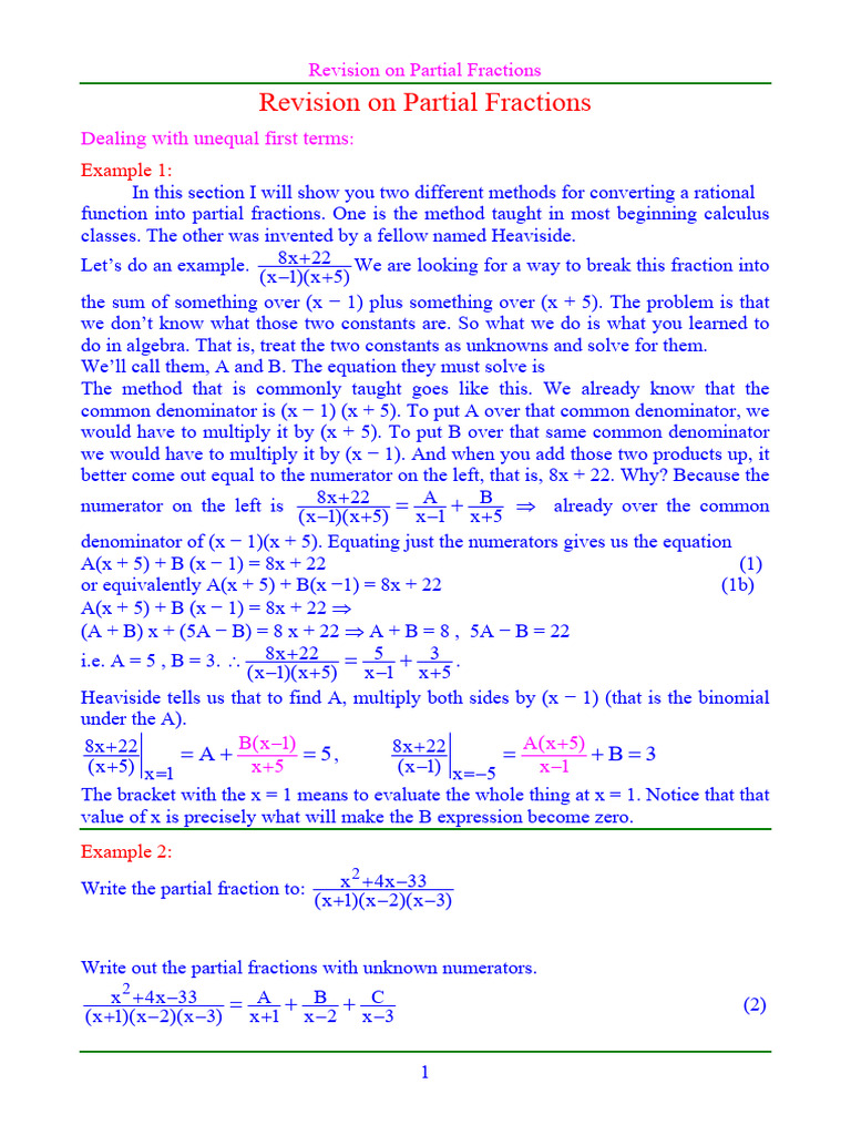 Revision On Partial Fractions | PDF | Factorization | Numbers