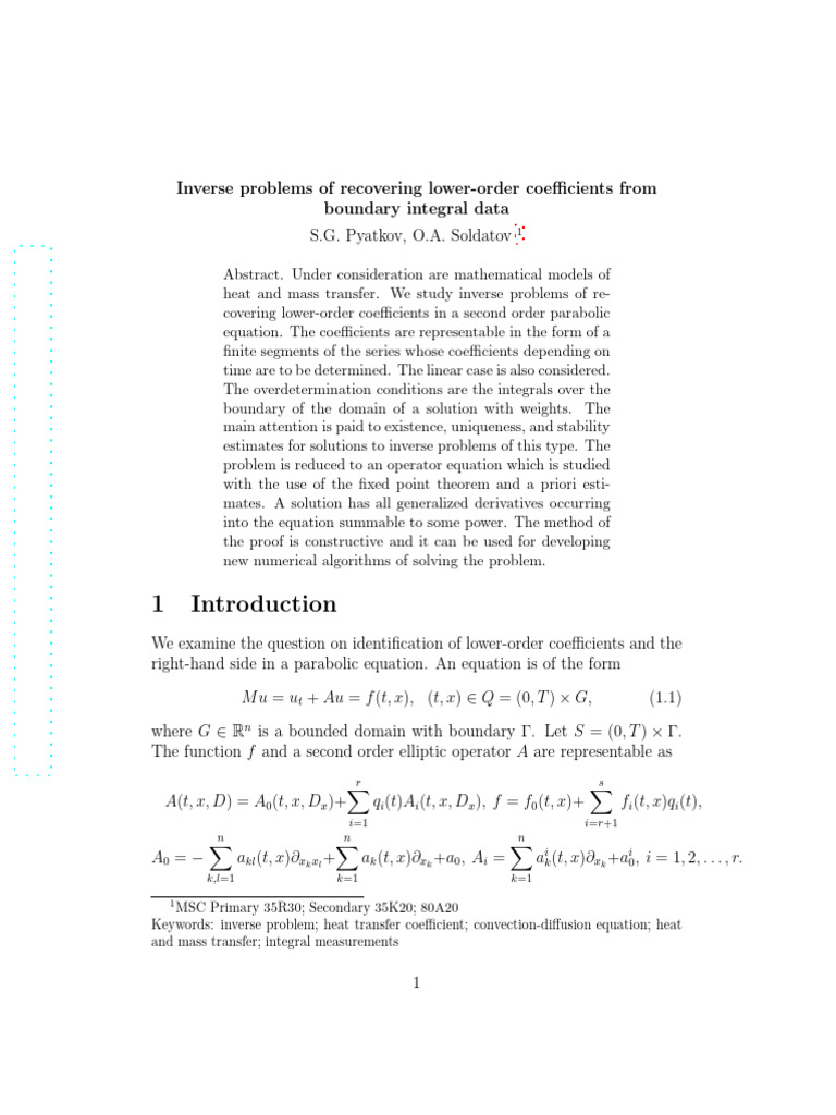 Inverse Problems of Recovering Lower-Order Coefficients From Boundary ...