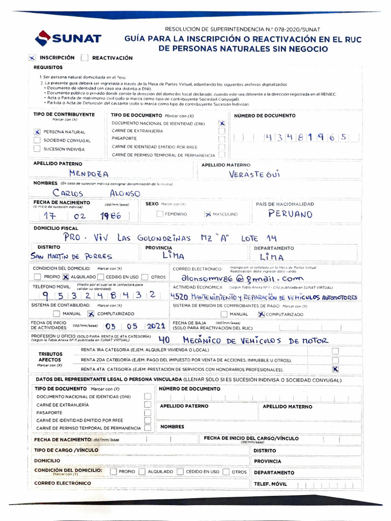 Sunat Guia para La Inscripcion o Reactiv | PDF | Documento de identidad | Control de acceso