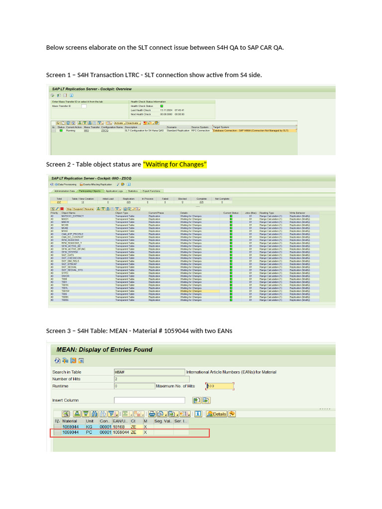 S4Q - SLT connection validation screen - S4 vs CAR | PDF