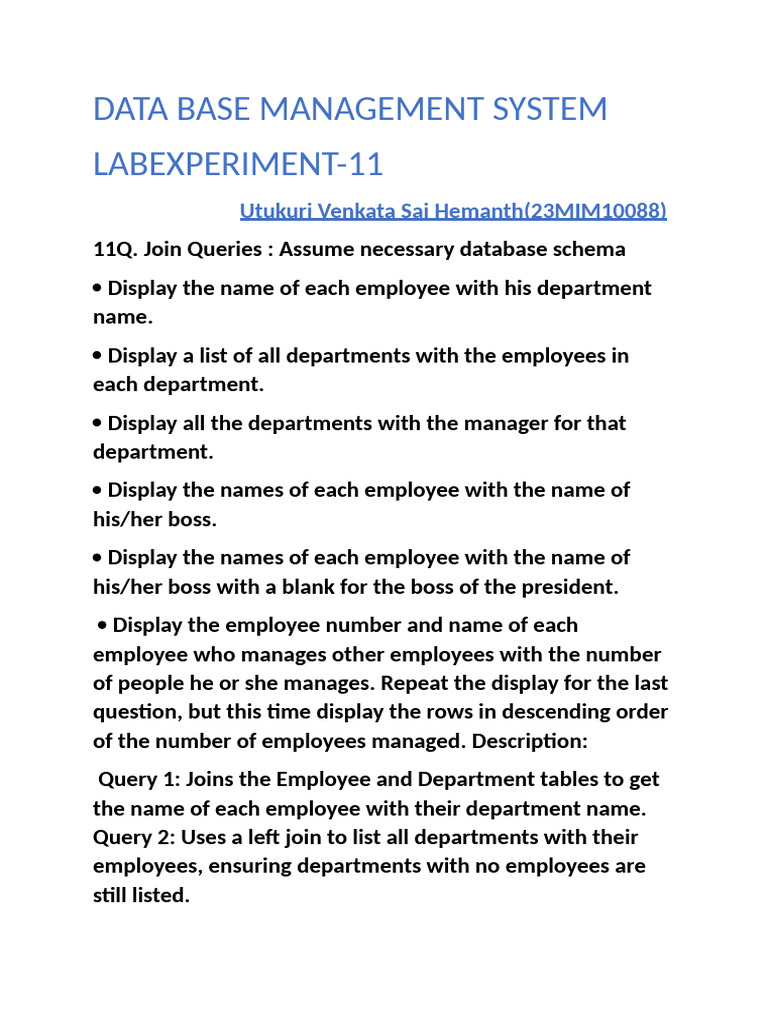 SQL Join Queries for Employee Management | PDF