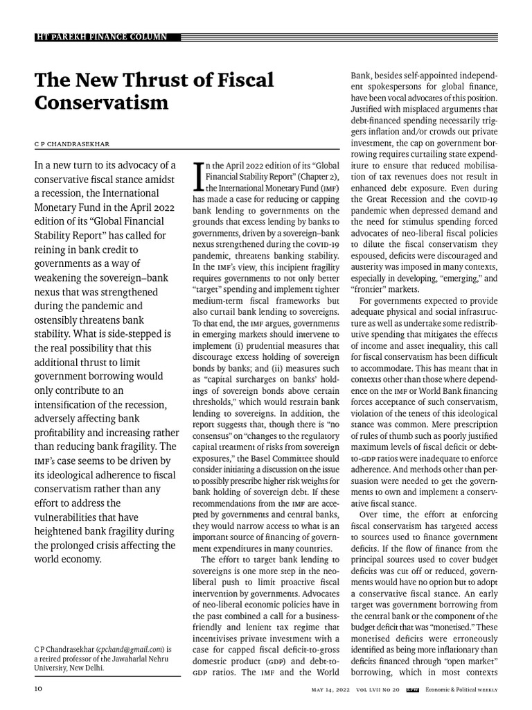 The New Thrust of Fiscal Conservatism Chandrashekhar EPW | PDF | Fiscal ...