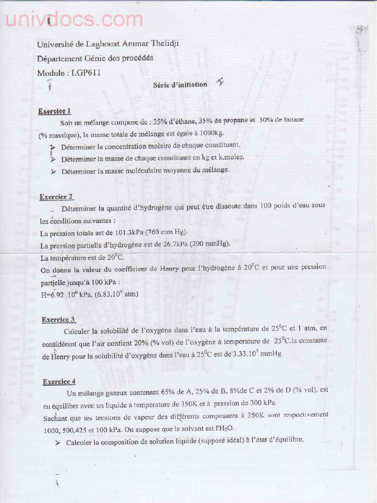 Opérations Unitaires TD | PDF