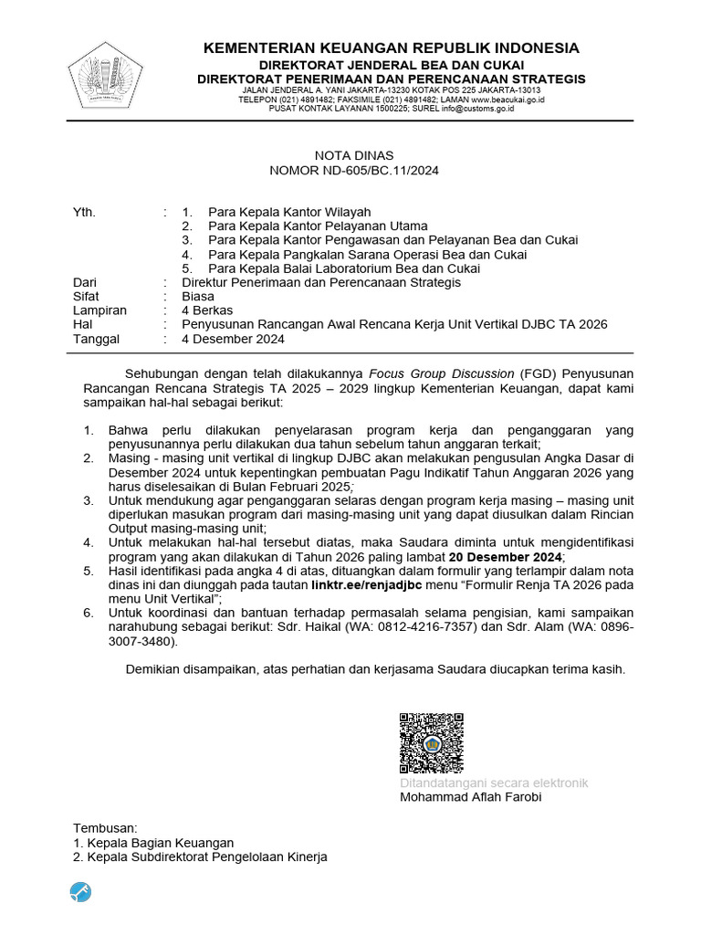 Penyusunan Rancangan Awal Rencana Kerja Unit Vertikal DJBC TA 2026pdf | PDF